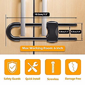 10 Pack Cabinet Locks for Babies, Baby Proofing Cabinet Locks, Adjustable U-Shaped Sliding Cabinet Child Safety Locks Childproof Latches for Knob Handles on Kitchen Storage Door Closet Dresser (Black)