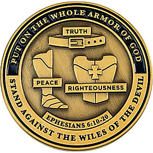 Armor of God Coin with All Armor Pieces. Challenge Coin, for Men, Women, Youth. Be Strong in The Lord and in The Power of His Might. Logos Christian Coin.