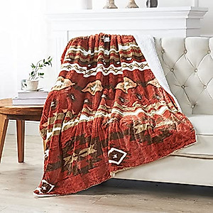 Home Soft Things Southwest Faux Fur Throw Blanket, Brick Red, 60'' x 80'', Soft Warm Lightweight Cozy Throw Blanket with Sherpa Backing Couch Bed Sofa Cover Throw Home Décor