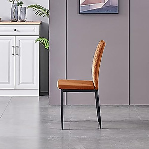 FENZARD Set of 4 Living Room Chairs Dining Chairs with Velvet, High Back, Metal Frame and Modern Lattice Design for Living Room, Dining Room,Orange