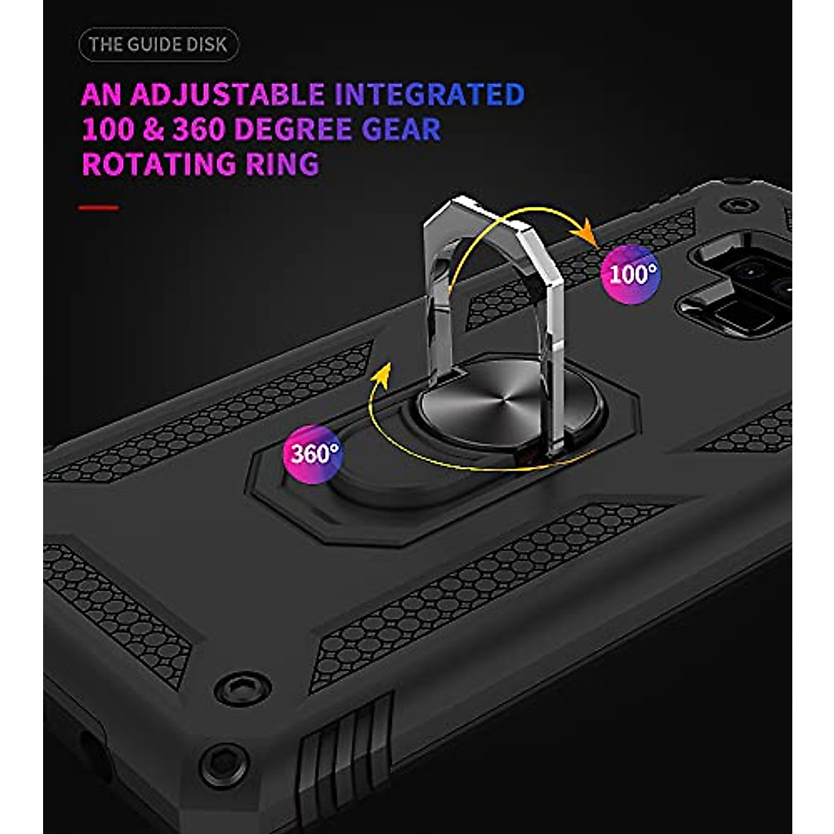 Samsung Note 9 Phone Case, Galaxy Note 9 Case with 3D PET Screen Protector, Androgate Military-Grade Ring Holder Kickstand Car Mount 15ft Drop Tested Shockproof Cover Case for Galaxy Note 9, Black