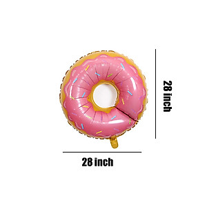 HORUIUS Donut Balloons Sweet Candy Donut Shaped Aluminum Foil Mylar Balloons for Donut Theme Birthday Party Supplies Baby Shower Wedding Donut Time Balloons Decorations 28 inch 4PCS