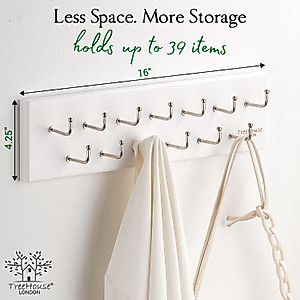 Treehouse Belt Organizer Rack, Holds Over 28 Large Belts, Sturdy Metal & Solid Wood Storage Holder for Closet, Versatile, Wall Mounted Belt & Tie Display Hanger for Bedroom - (White) 16''L x4.25''H