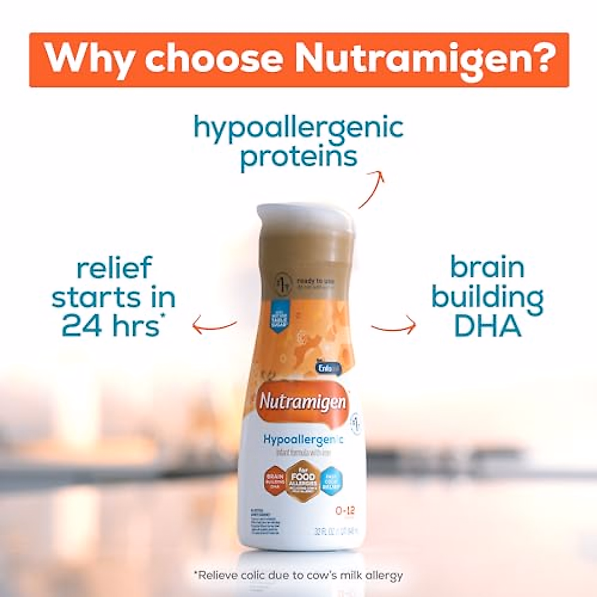 Enfamil Nutramigen Baby Formula, Hypoallergenic and Lactose Free Formula with Enflora LGG, Fast Relief from Severe Crying and Colic, Ready to Use Bottle, 32 Fl Oz