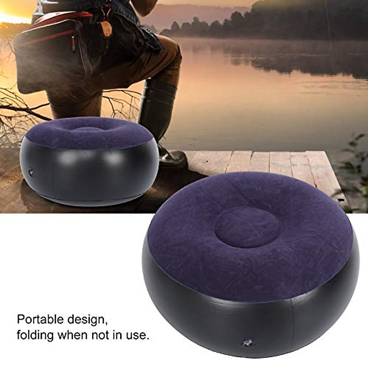Indoor Outdoor Inflatable Stool, Footstool Leg Rest Pillow Car Flocking Couch Round Air Ottoman Cushion Fast Inflating Chair Travel Accessories for Kids Toddlers Adults Home Patio Garden Camping Yoga