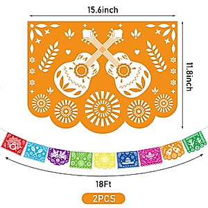JOHOUSE 2 Pack Mexican Party Banners,36 Feet Fiesta Banner PVC Papel Picado Mexican Fiesta Garland for Cinco De Mayo Fiesta Party Dia De Los Muertos Day of the Dead