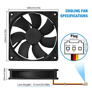 Pinfox 12V DC 120mm Quiet Cooling Fan Silent, Variable Speed Control by 5V to 12V Input, Dual Ball Bearings 3 Pin for PC Computer Case, Home Theater Cabinet, Receiver DVR Xbox, Incubator