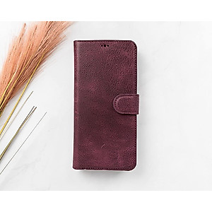 HARDISTON Wallet Case Compatible with Samsung Galaxy S21 Ultra, Handmade Genuine Leather, Detachable Magnetic Flip Cover with Card Holders, Horizontal Kickstand (Purple)