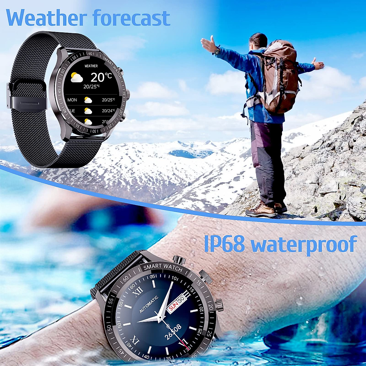 BOZLUN Smart Watch for Men, 1.32" HD Touch Screen with Heart Rate Monitor Blood Pressure Monitor Sleep Quality Fitness Watch Tracker, 5ATM Waterproof Smart Watch for Android and iPhone