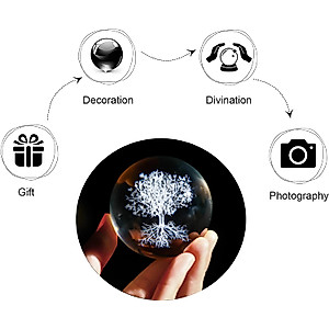 60mm Tree of Life Crystal Ball with Stand Decorative Paperweight 3D Laser Engraved Glass Plant Life Tree Sphere Novelty Home Decor