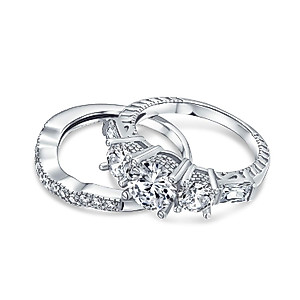 Bling Jewelry Art Deco Style 3CT Round Solitaire 3 Stone Past Present Future Promise CZ Engagement Wedding Ring .925 Sterling Silver