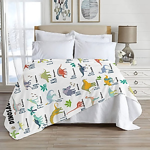 Dinosaur Alphabet Baby Blanket Gifts for Girls Boys, Jurassic Dino Decor Plush Soft Lightweight Flannel Fleece Swaddle Blanket for Newborn Receiving Blanket for Nursery Stroller Kids 40x30In Toddler