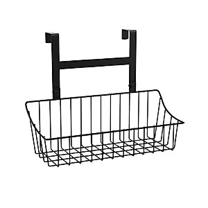 MaraFansie Grid Storage Basket, Over the Cabinet Door Organizer, Hanging Basket with Hook Over the Cabinet/Railing, Under Sink Kitchen Cabinet, Pantry, Bathroom, Small, Black, 1 Pack