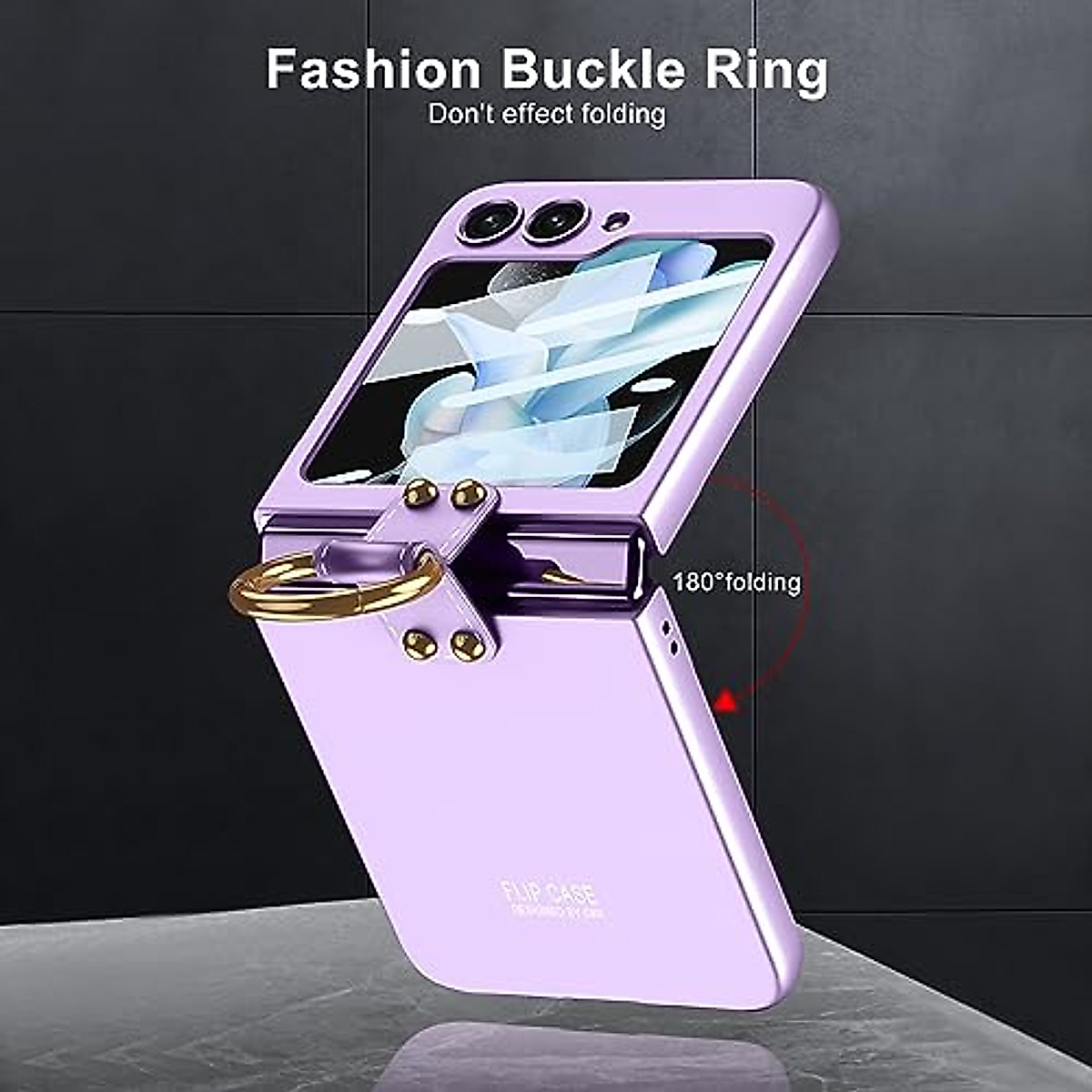 DOOTOO for Samsung Galaxy Z Flip 5 Case with Ring Holder Matte PC Built-in 9H Glass Screen Protector All-Inclusive Shockproof Case (Purple)