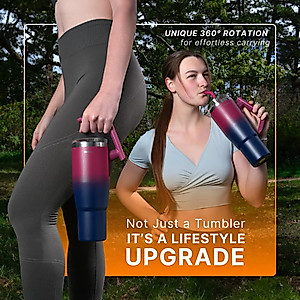 SKETORA 32 oz Tumbler with Rotatable Handle & 3 in 1 Sliding Lid - Stainless Steel Travel Coffee Mug for Hot & Cold Drinks (Twilight Ombre)