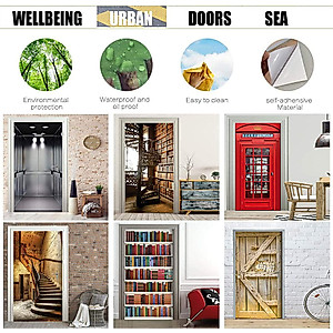 QHOXAI 3D Door Sticker Garden Bridge White Pigeon Photo Wallpaper Living Room Kids Bedroom Bathroom Home Decor Decal Art Poster Pvc Waterproof Self-Adhesive Murals Wall Art Stickers 33.4x80.7 inch