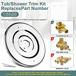 Shower Faucet Cover Plate Escutcheon Replacement for Moen 16090 Chateau Collection Shower Escutcheon Plate, Shower Trim Plate Kit Parts for One-Handle Tub and Shower Faucets, Chrome