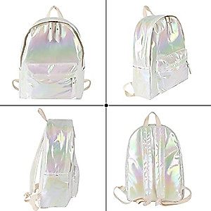 Goodbag Boutique Fashion Hologram Backpack Laser Leather Shiny School Backpack Daypack, Silver