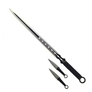 Tactical Master Machete Set with 2 Throwing Knives. Ninja Weapon, Fantasy Sword, Katana. for Camping, Fishing, Hunting, Outdoor Sports and Collections (Black-23)
