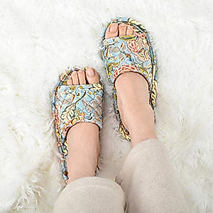 LOOPUINHOM Floral Velvet House Slippers for Women, Lightweight Open Toe Washable Portable Foldable Comfortable Guest Hotel Travel Airplane Spa Slippers Blue(7-8)