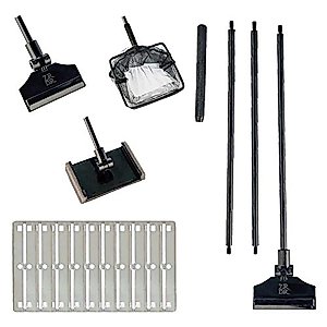 ZRDR Stainless Steel Algae Scraper Aquarium Cleaning Tool for Glass Aquariums, Including Algae Scraper, Sponge Pad, Fish Net, Cleaning Brush, Adjustable Length, Durable, Does Not Hurt The Fish Tank