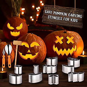 Jyusmile Pumpkin Carving Kit, 13 PCS Pumpkin Carving Tools with Hammer, DIY Pumpkin Carving Stencils for Kids Adults, Safe Stainless Steel Pumpkin Cutters Halloween Party Decorations