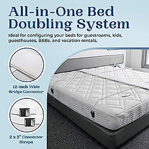 FeelAtHome Premium 12" Bed Bridge (NO-Wedge Design) | Twin XL to King Bed Converter Kit with Double Straps| Extra Wide Memory Foam - Anti-Sink & Non-Slip | Mattress Connector for Guests Stayovers