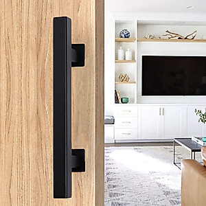 Orgerphy 12 Inch Black Square Shape Barn Door Pull Handle Set| Heavy Duty Solid Steel Gate Handle | for Barn Door Gates Garages Sheds
