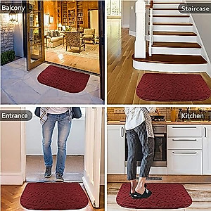 TOONOW Indoor Doormat Front Door Mat,30"x18", Low-Profile Machine Washable Kitchen Rug, Absorbent Mud Half Round Entrance Mat for Outdoors, Entryway, Patio, Bedroom, Red