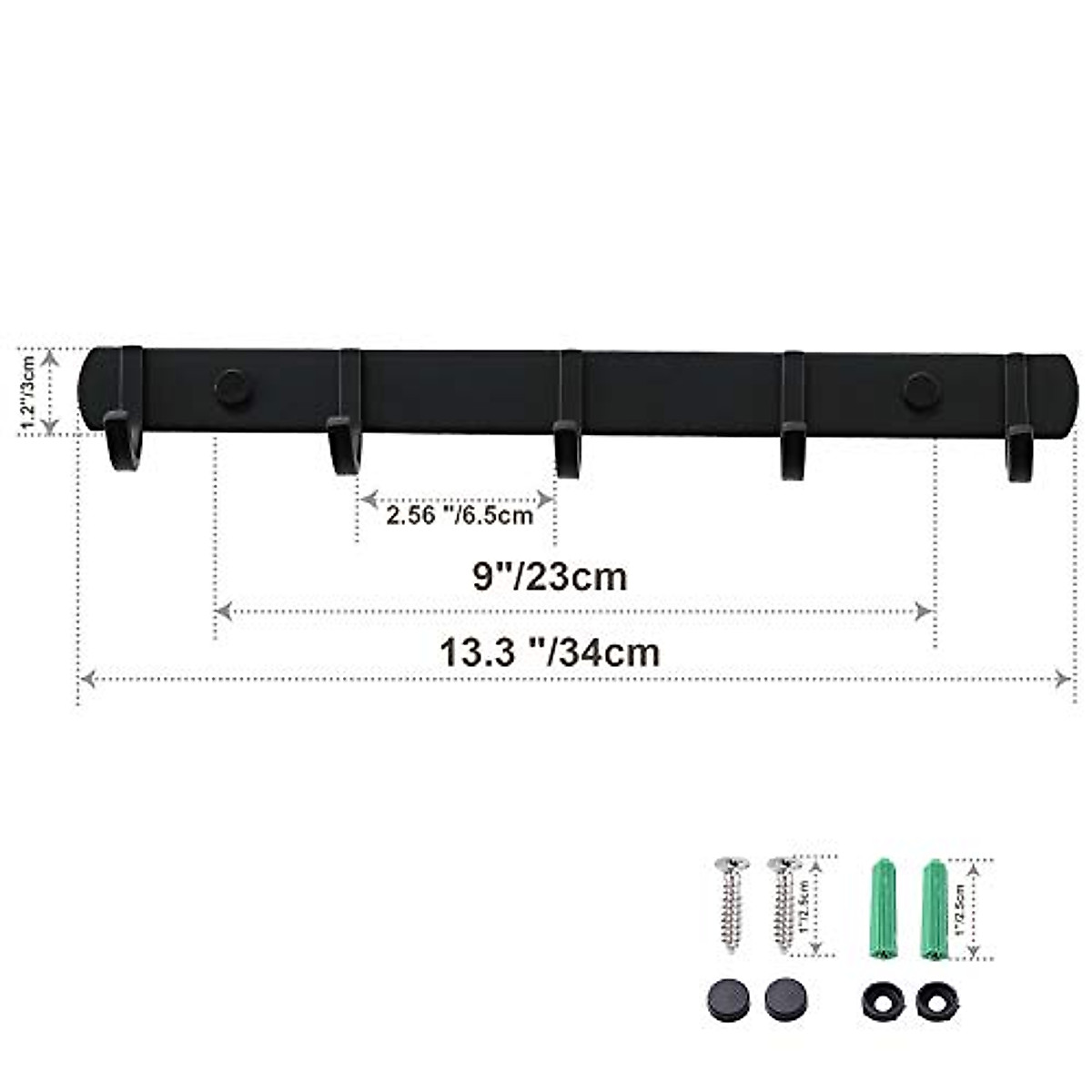 Ihomepark Coat Hooks Wall Mounted, Heavy Duty Metal 5 Coat Hanger Rack for Coat Hat Towel Purse Robes Keys Mudroom Bathroom Entryway (1 Pack, Black)