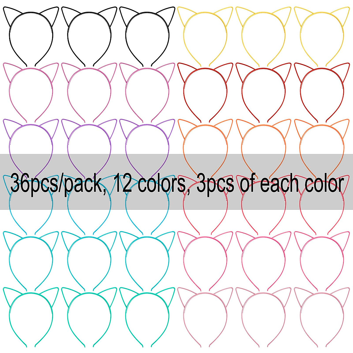 COCIDE 36Pcs Cat Ears Headbands Plastic Taylor Party Decorations Kitty Headbands for Girls Gabby Party Favors Birthday Supplies for Women Halloween Hair Accessories Hair Hoops Costume
