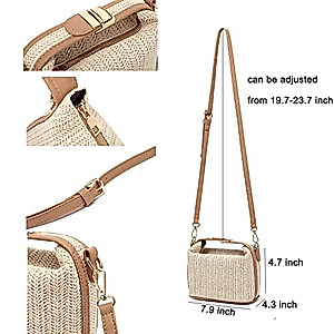 FAIME Straw Crossbody Bags for Women, Small Round Straw Beach Bag, Straw Shoulder Bag Summer Satchel Purse Straw Handbags (Beige)