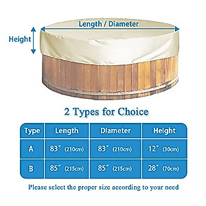Outdoor Round Hot Tub Protection Cover - 420D Waterproof SPA Spring Pool Shield Patio Dustproof Winter Guard Accessories (85" D x 28" H)