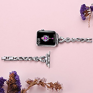 Sangaimei Compatible Bling Band for Apple Watch Band 38mm 40mm 41mm Women Rhinestone Stainless Steel Link Band Iwatch Series 8/7/6/5/4/3/2/1/SE Bracelet Metal Strap