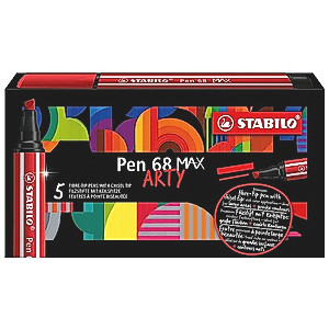STABILO Premium Fibre-Tip Pen with Chisel Tip Pen 68 MAX - Pack of 5 - Purple