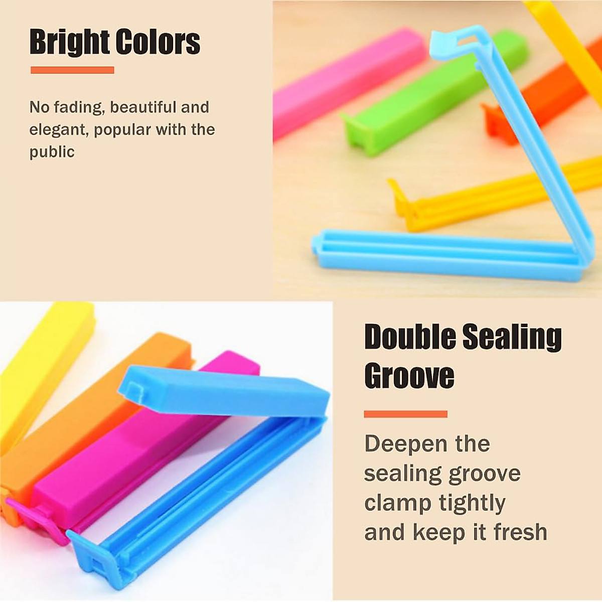 FUPUAII 32 Pcs Bag Closers for Chips, Bag Clips for Food, Moisture-Proof Seal, Food and Snack Storage Clips, 2 Sizes (4.5in and 2.7in)