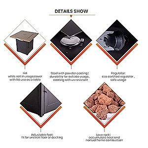 LEGACY HEATING 28 Inch Outdoor Gas Square 50000 BTU Fire Pit Table with Lid, Bionic Wood Grain Propane fire pits Tables for Outside Backyard Garden Camping Party