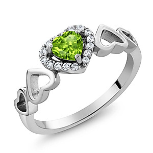 Gem Stone King 925 Sterling Silver Heart Shape Green Peridot Ring For Women (0.66 Cttw, Gemstone Birthstone, Available In Size 5, 6, 7, 8, 9)