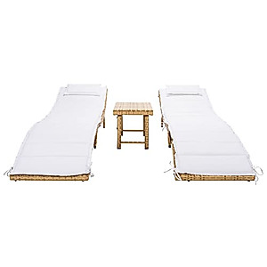 SAFAVIEH Outdoor Collection Carew Natural/White Cushion 3-Piece Chaise Lounge Chair Set with Table (PAT7720D)