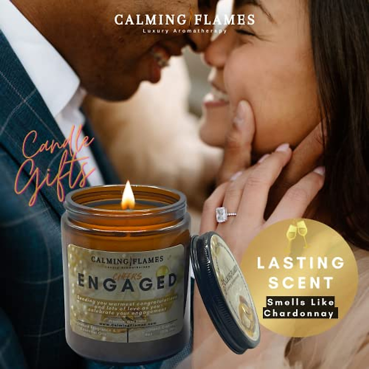 ENGAGEMENT GIFTS| Candle Gifts | Chardonnay Scent | HIGHLY SCENTED CANDLES| Aromatherapy | CONGRATULATIONS GIFTS | Handcrafted in USA | Up to 60 Hour Burn Time (Premium Wax Blend, 8oz)