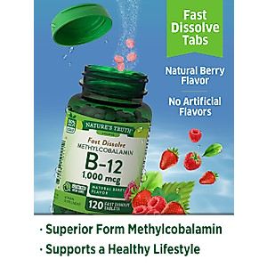 B12 Vitamin Sublingual Tablets | 1000 mcg | 120 Count | Vegetarian, Non-GMO & Gluten Free | Nature's Truth