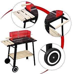 Charcoal Grill Outdoor With Side Tables, Barbecue Grill Backyard Griller Party Bbq Picnic Patio Cooking Charcoal Bbq for Wedding Gift 33.46"L x 16.54"W x33.86"H