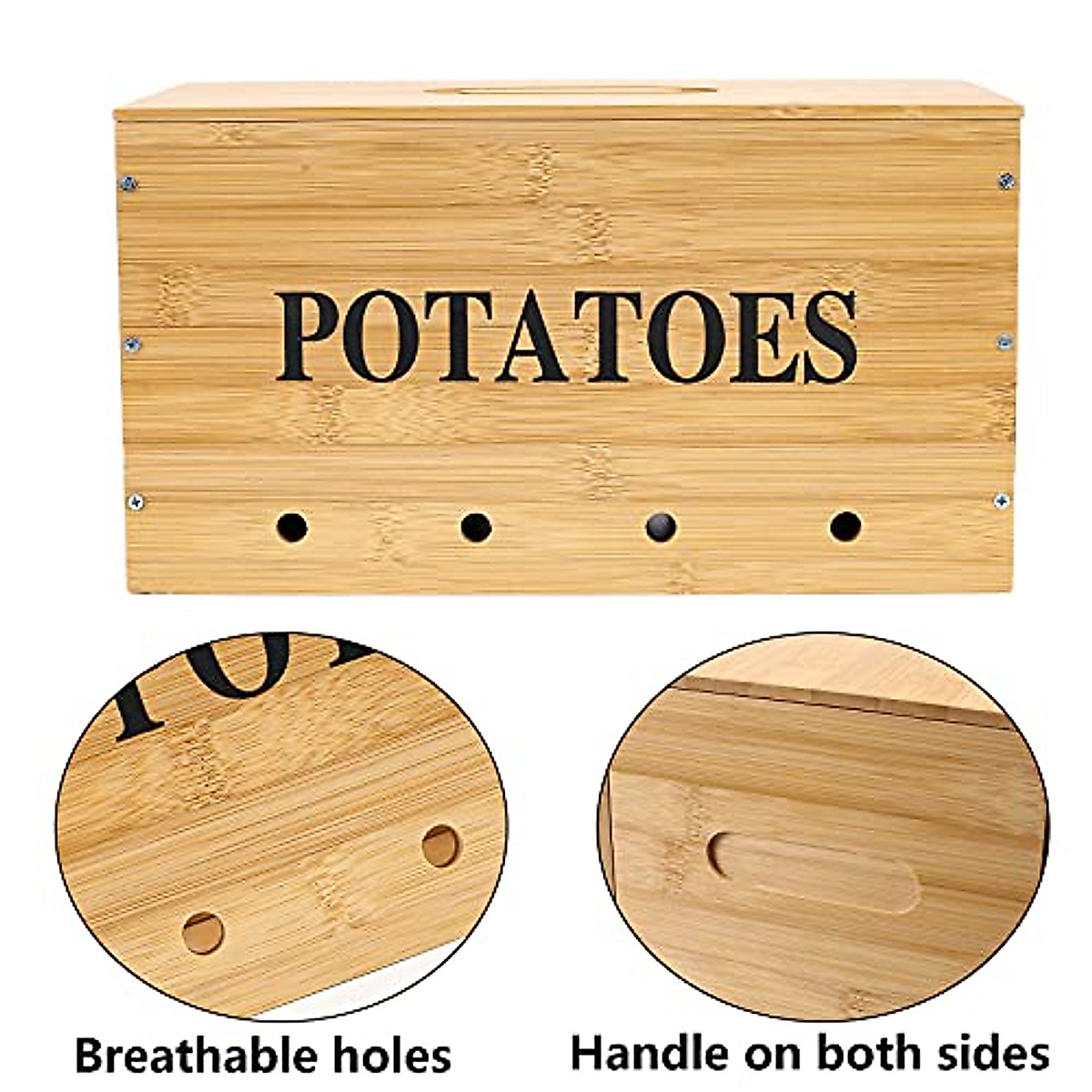 Xbopetda Potato Storage, Bamboo Storage Bin for Potato, Kitchen Storage Canister with Wooden Lid & Aerating Storage Holes - Kitchen Pantry Organizer Box Fruit Vegetable Fresh Keeper (Needed Assemble)