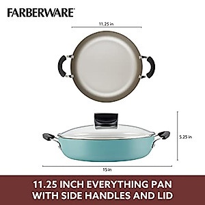 Farberware Smart Control Nonstick Frying/Skillet/Everything Pan with Lid and Side Handles, 11.25 Inch, Aqua