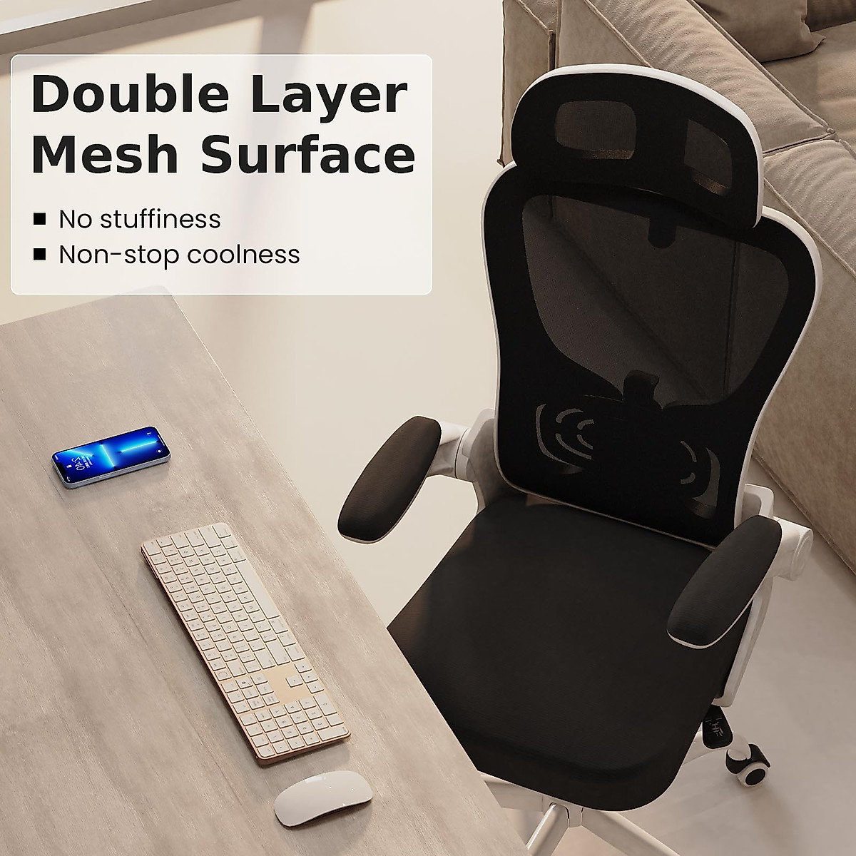 Ergonomic Office Chair, High Back Home Desk Chair with Adjustable Lumbar Support and Headrest, Breathable Mesh Swivel Task Chair, Executive Computer Chair, 1 Pack