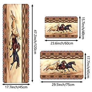 Animal Running Horse Kitchen Rug Set 3 Pieces Horses Herd Run in Desert Sand Storm Against Dramatic Sky Floor Mats Washable Doormat Anti Fatigue Non-Slip Chef Sink Runner Rugs Bedroom Area Carpet
