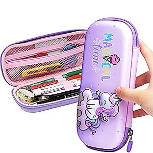 Unicorn Pencil Case for Girls, 3D Cute Cartoon Unicorn Pencil Pouch, Portable Storage Pouch Large Capacity with Compartment & Zipper Pencil Bag for Kids Boys Girls