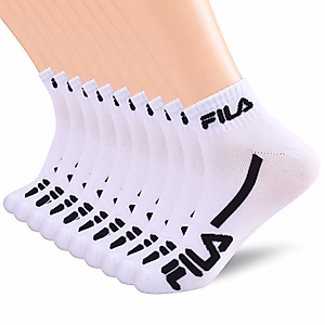 Fila mens Racing Striped Quarter Socks, White (10 Pack), One Size US