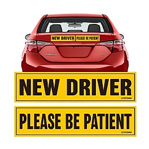 TOTOMO New Driver Magnet for Car Sign – Large 12”x3” Magnetic Reflective Vehicle Safety for Student Rookie Learner Drivers Removable Bumper Sticker Please Be Patient