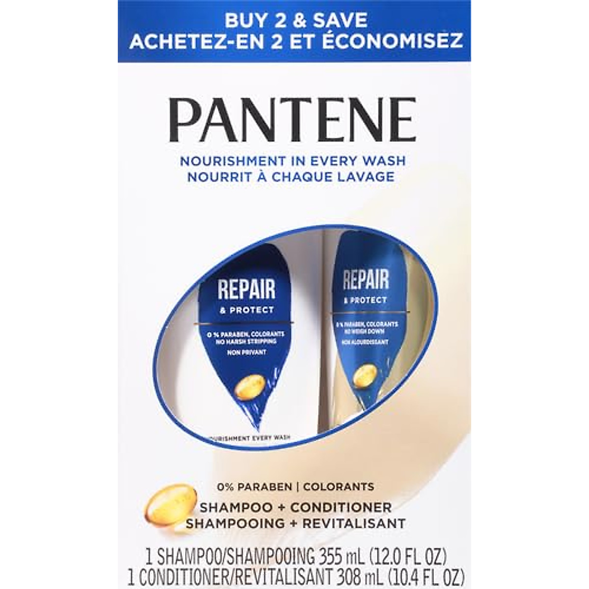 Pantene PRO-V Repair & Protect Shampoo, 12 oz + Conditioner, 10.4 oz